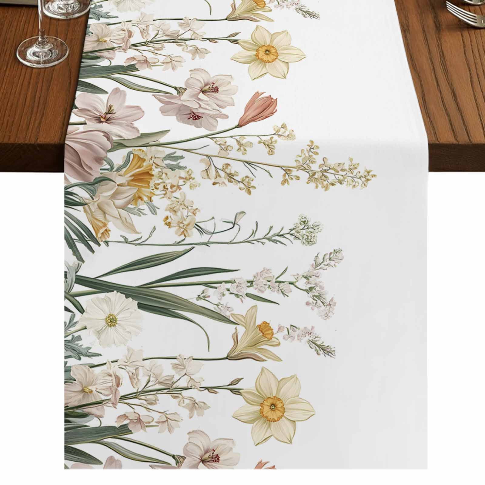 Botanical Floral Spring 36 Inch Table Runner, Summer Farmhouse Flowers ...