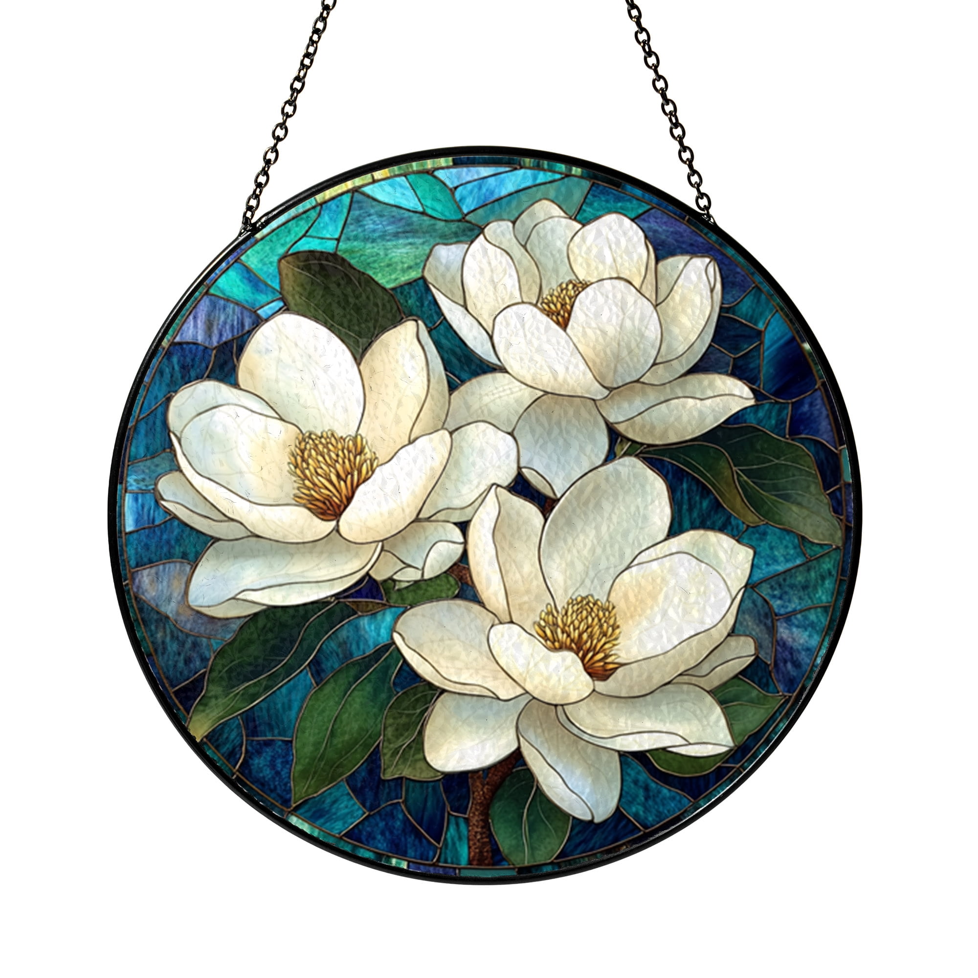 Botanical Floral Stained Glass Effect Wall Art – Round Decorative ...