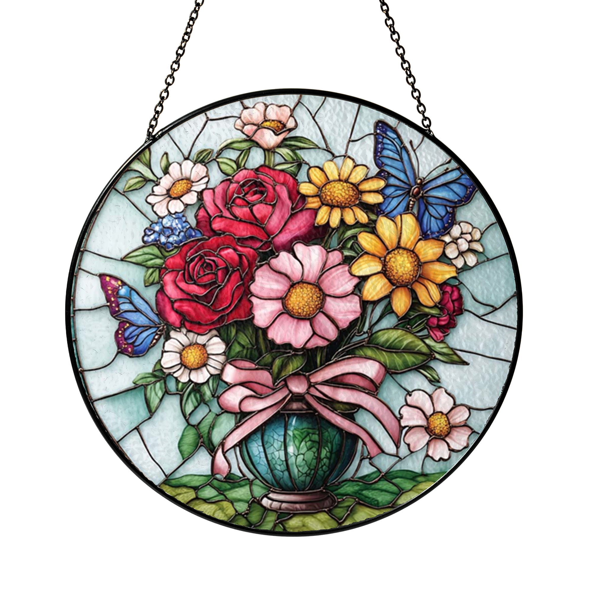 Botanical Floral Stained Glass Suncatcher – Elegant Window Decor ...