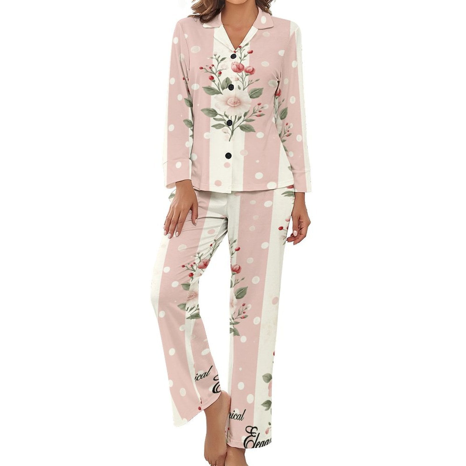 Botanical Floral Stripes Pink Elegant Pattern Pajamas Woman Vintage ...
