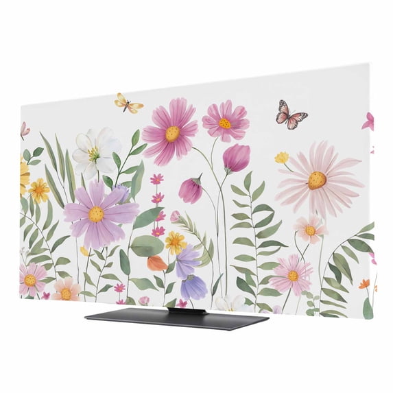 Botanical Floral TV Cover for 43 Inch Screen, Stretch Fabric Dustproof ...