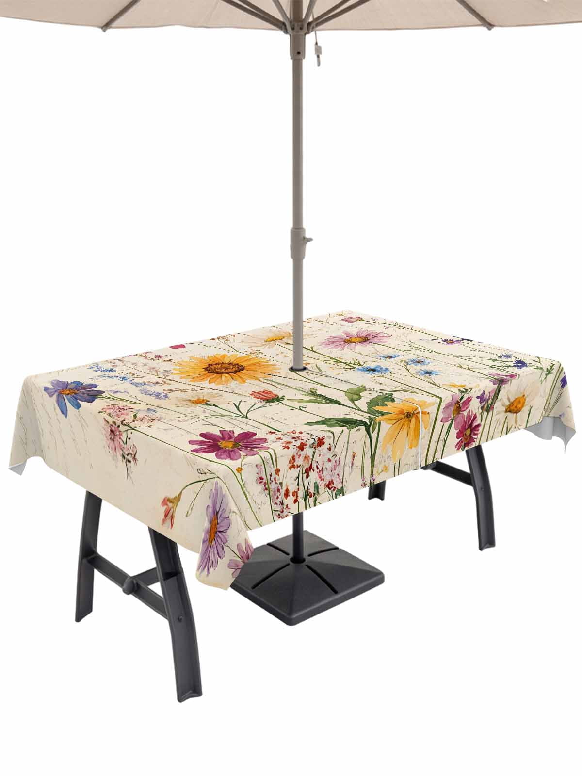 Botanical Floral Table Cloth Rectangle Outdoor Tablecloth, Retro Purple ...