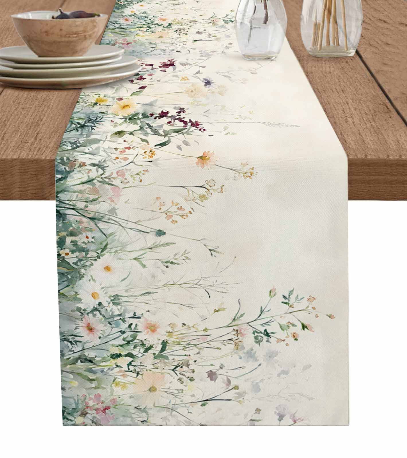 Botanical Floral Table Runner 108 Inches, Summer Spring Farmhouse ...
