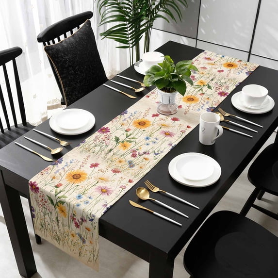 Botanical Floral Table Runner 90 Inches Long, Retro Purple Pink Yellow ...