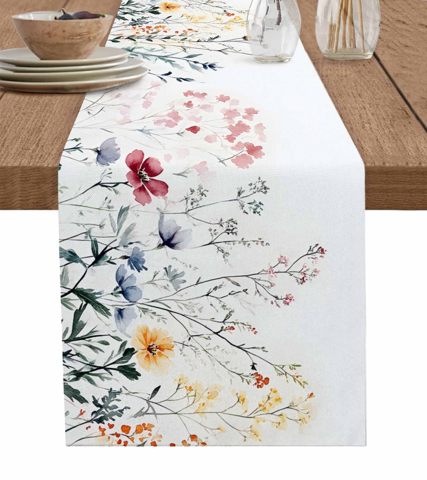 Botanical Floral Table Runner 90 Inches, Spring Summer Farmhouse ...