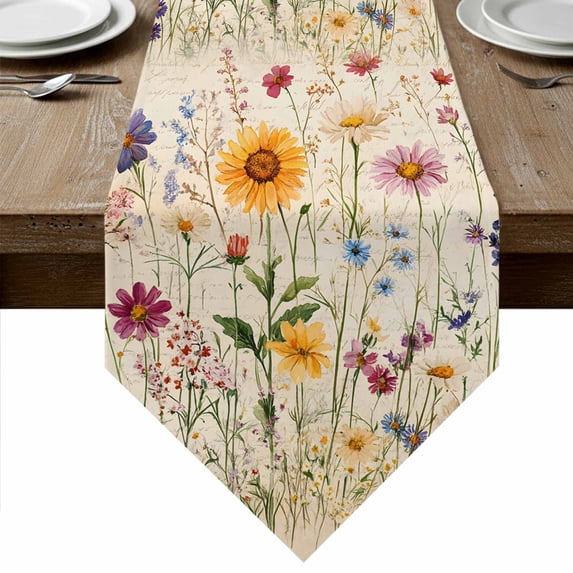 Botanical Floral Table Runner Linen Burlap Table Runner 60 Inches Long ...