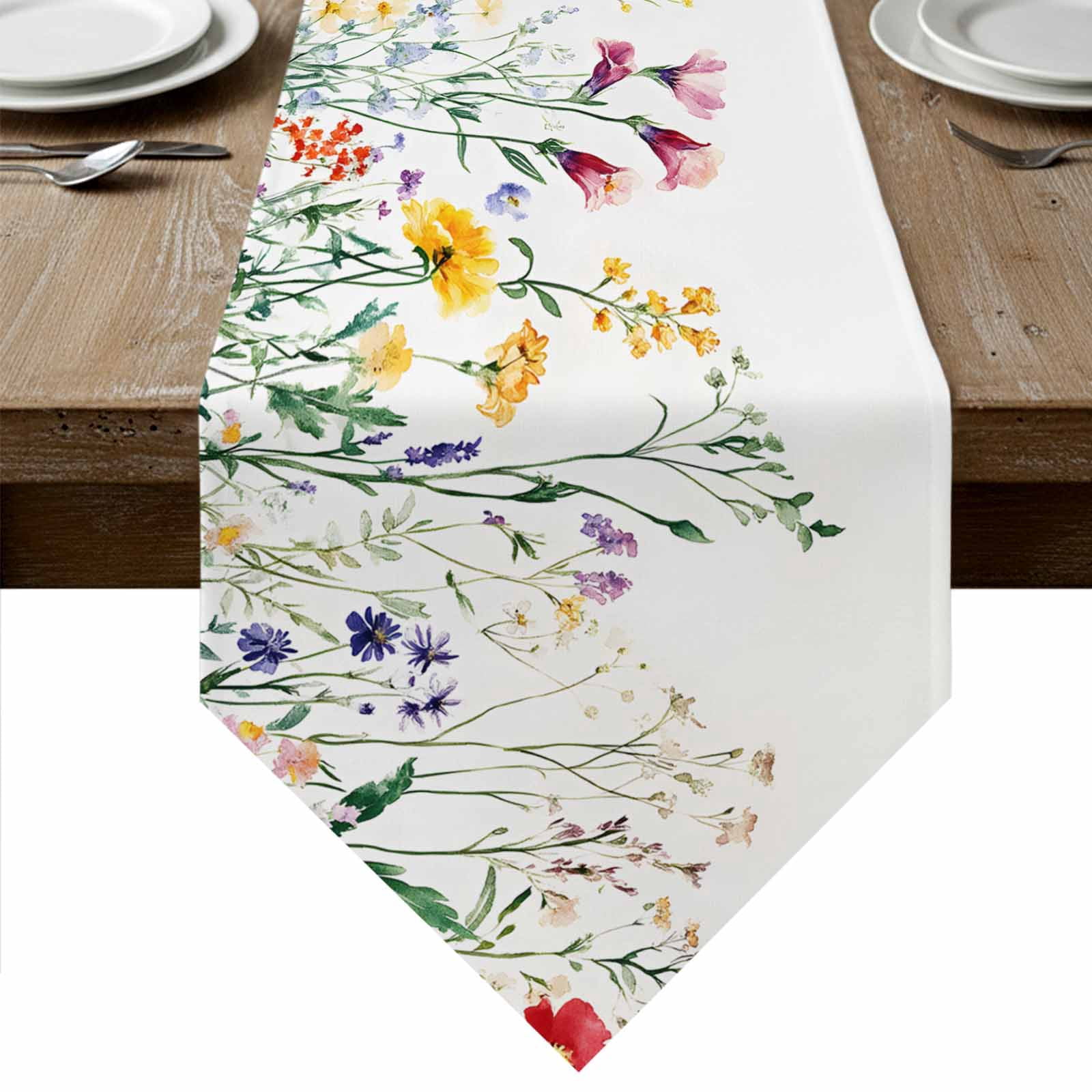 Botanical Floral Table Runner Linen Burlap Table Runner 72 Inches Long ...