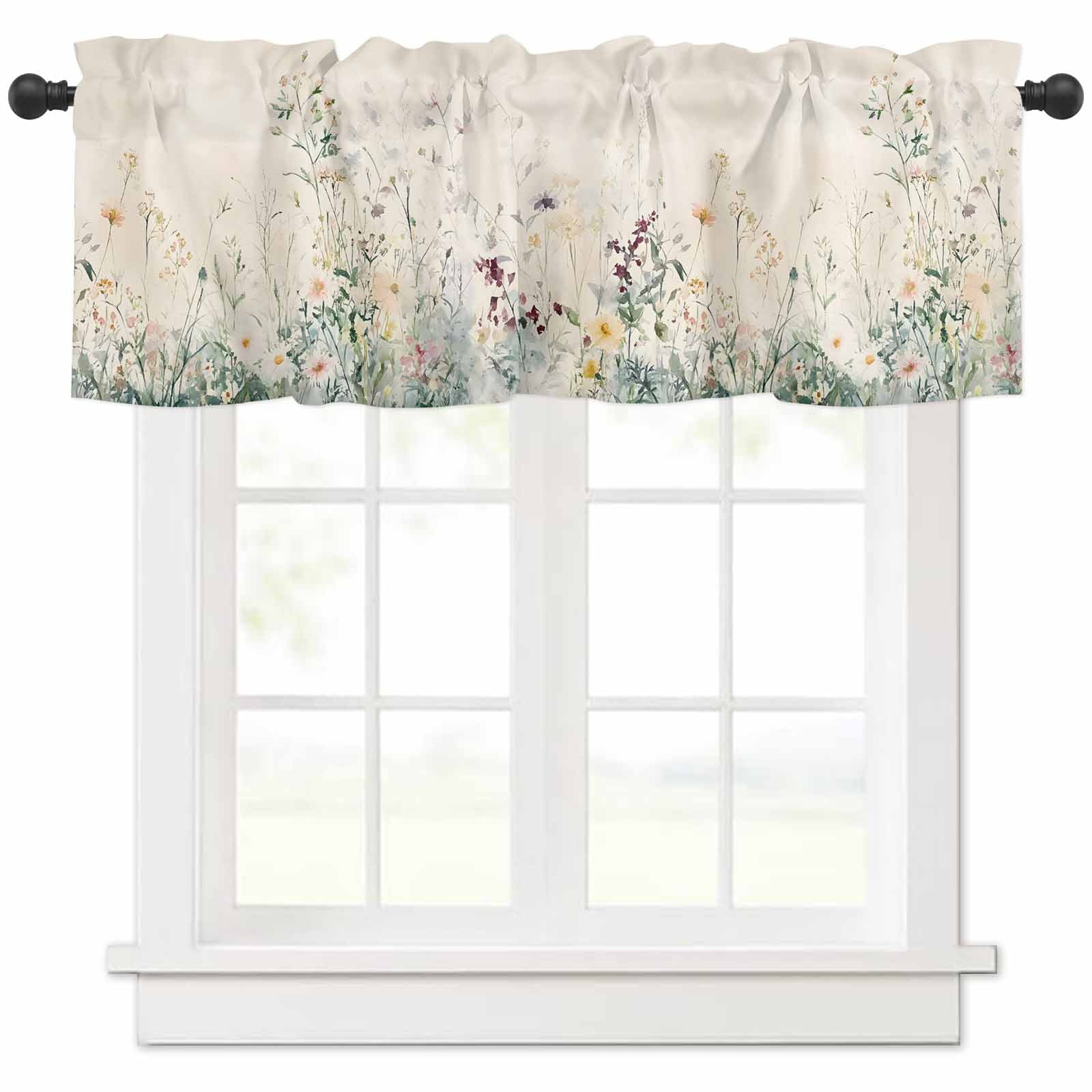 Botanical Floral Valances for Windows Farmhouse Kitchen Curtains ...
