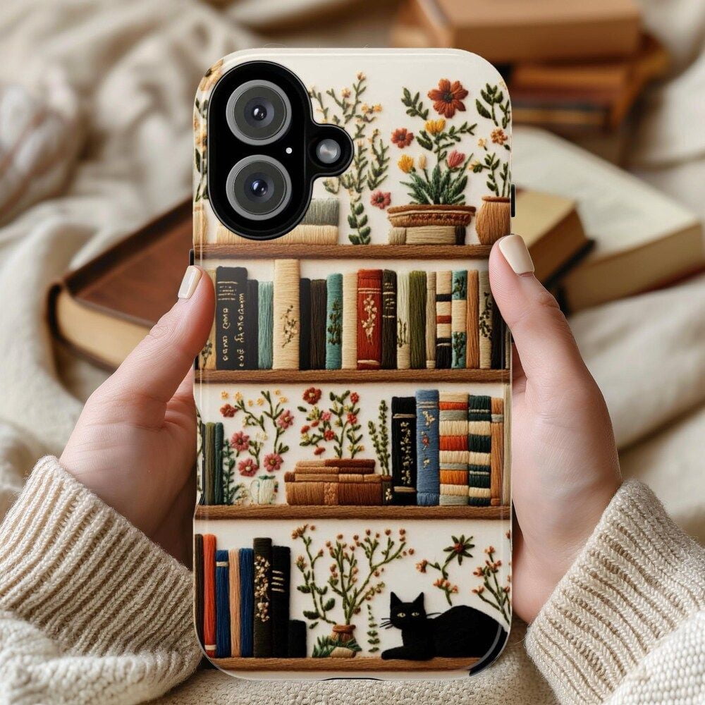 Botanical Floral and Books Literary Phone Case with iPhone 17 to 11 Pro ...