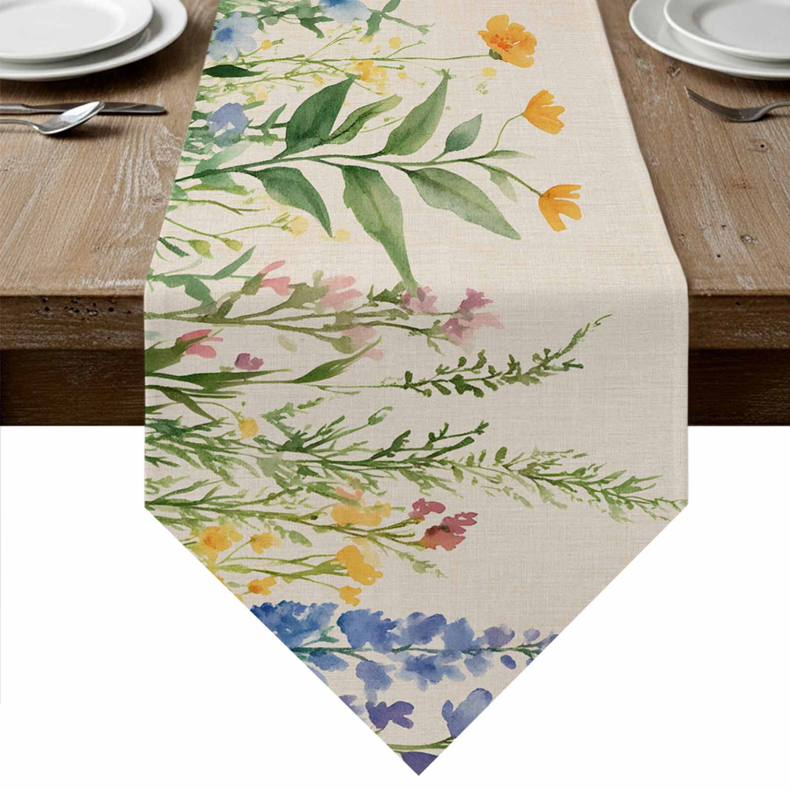 Botanical Florals Table Runner Linen Burlap Table Runner 72 Inches Long ...