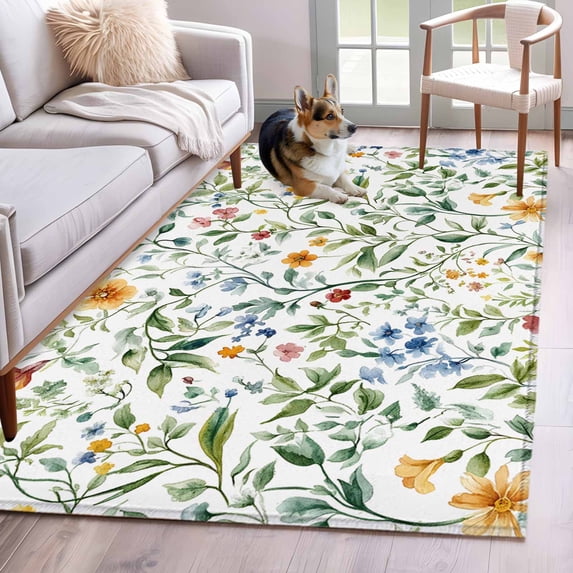 Botanical Flower Area Rug 3x5 FT, Non Slip Entryway Bedside Carpet ...