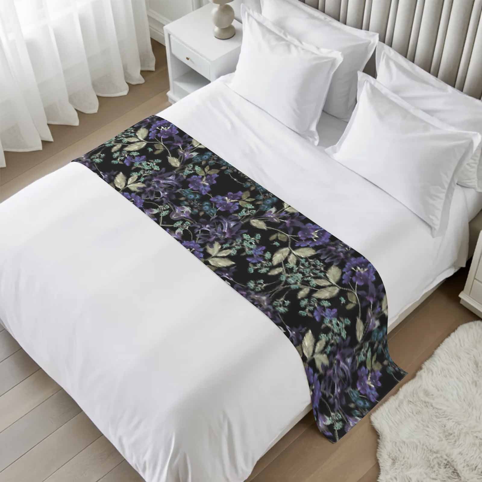 Botanical Flower Bed Runner Scarf, Purple Flower Symmetrical Texture ...