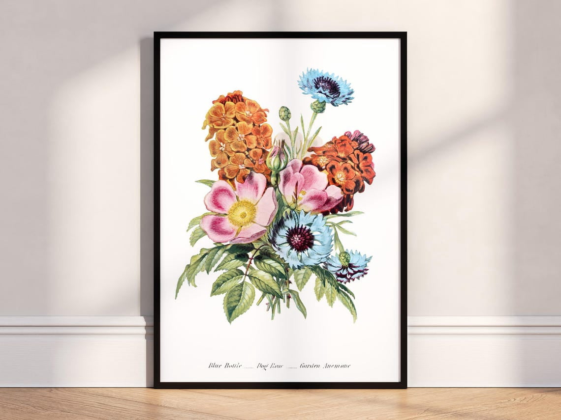 Botanical Flower Bouquet Vintage Floral Art Poster Unframed Paper Print ...