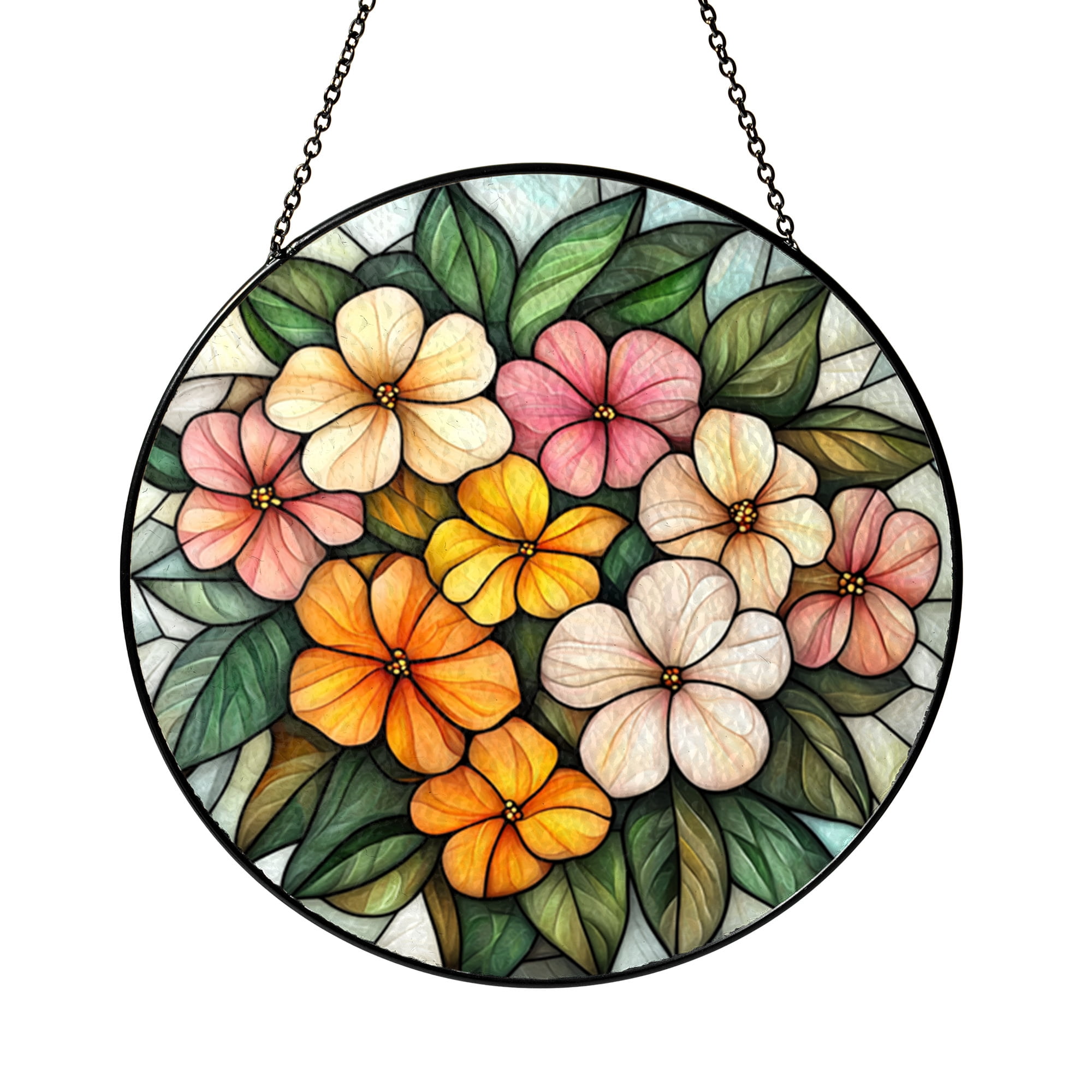 Botanical Flower Circle Design Stained Glass Suncatcher – Window Decor ...