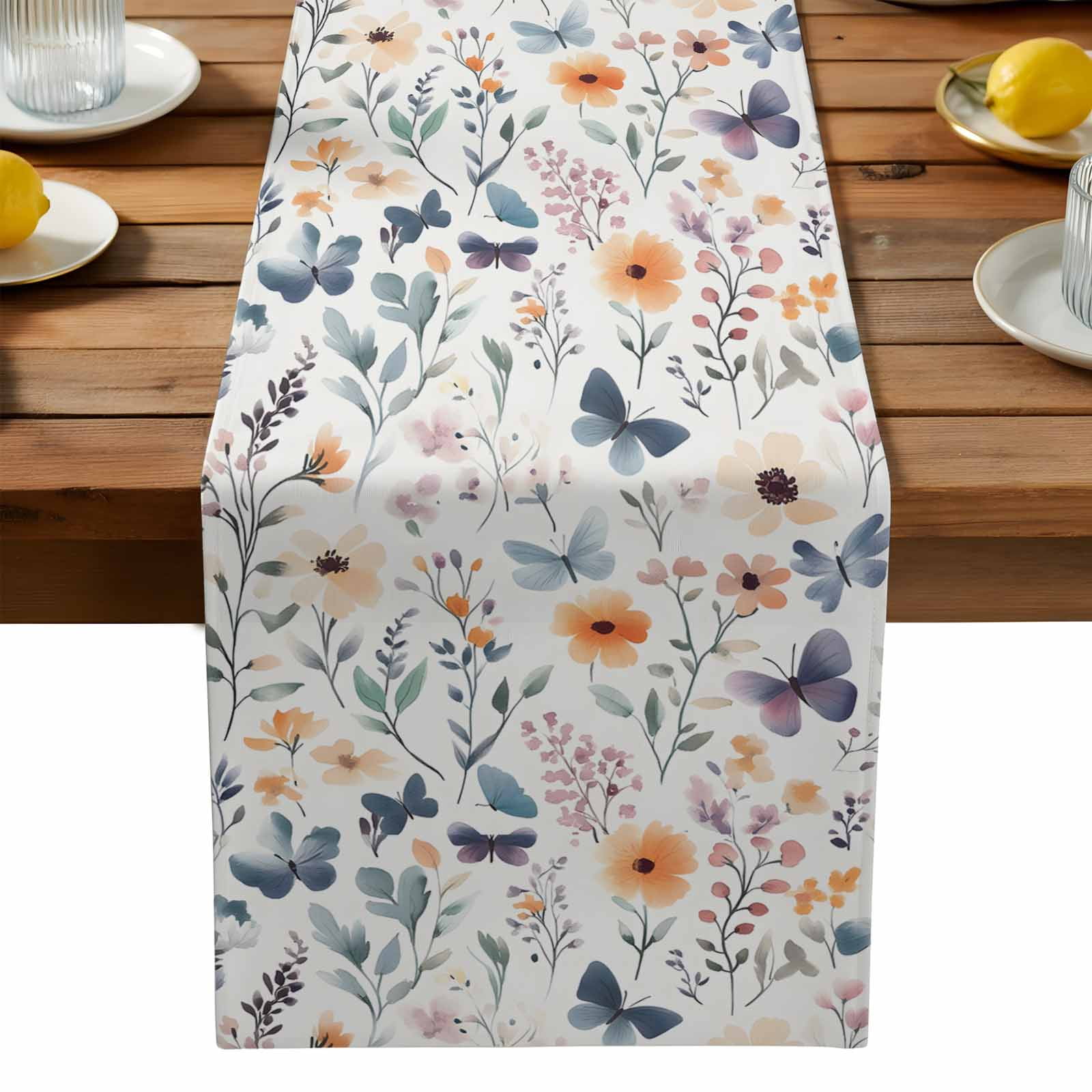Botanical Flower Cotton Linen Table Runner for Dining Kitchen, Country ...