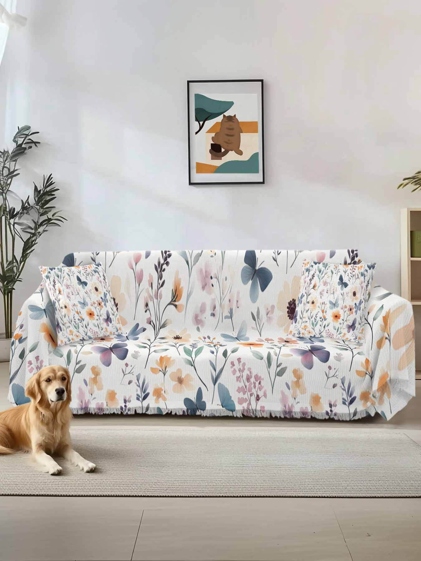 Botanical Flower Couch Cover Sofa Covers 3 Cushion Sectional Couch ...