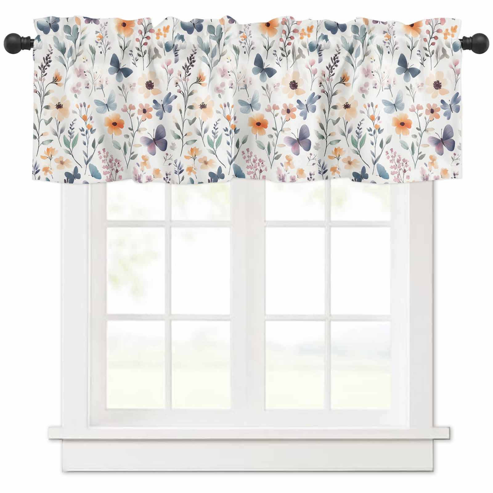 Botanical Flower Curtain Valance for Windows/Kitchen/Living Room ...
