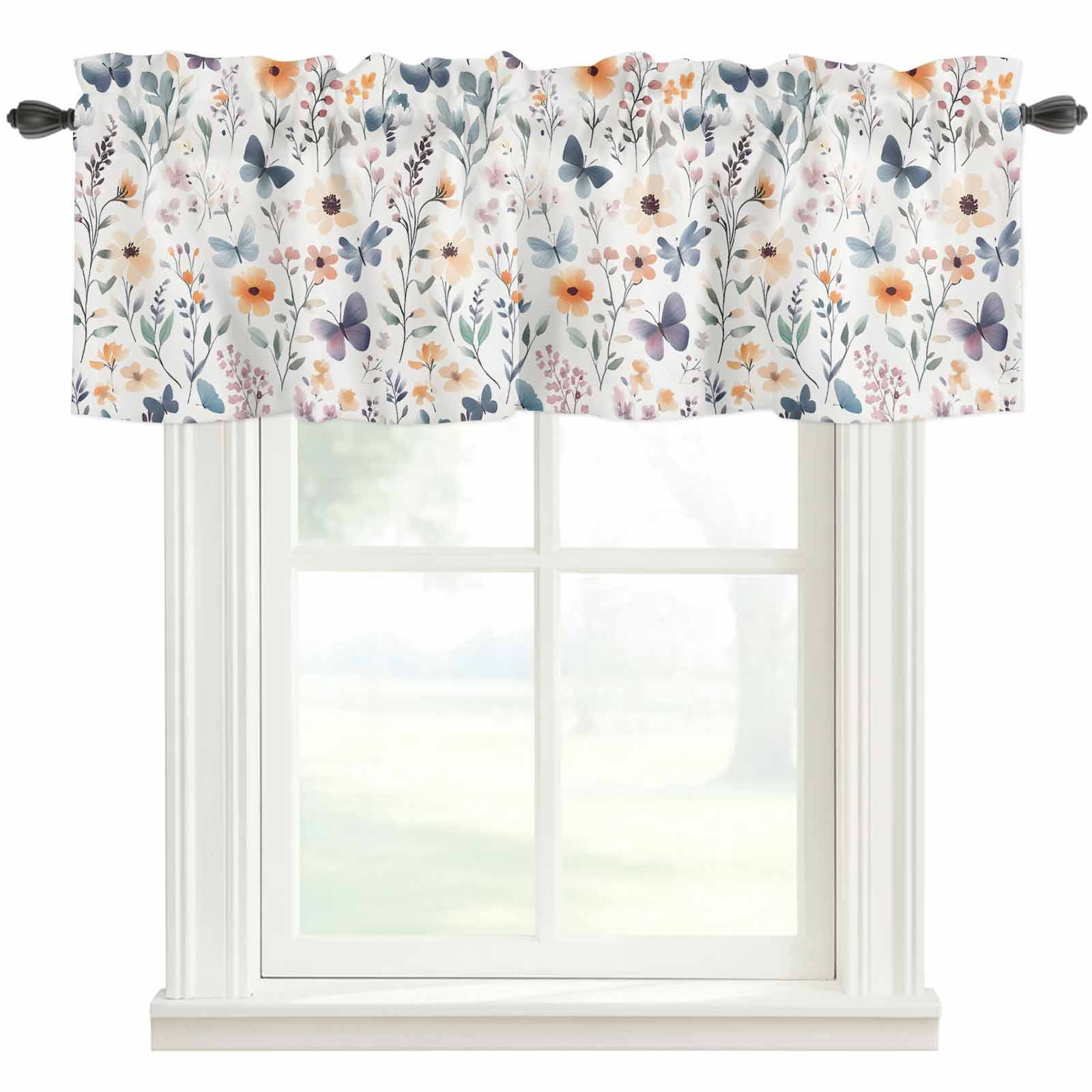 Botanical Flower Curtain Valances for Windows, Kitchen Valance Window ...