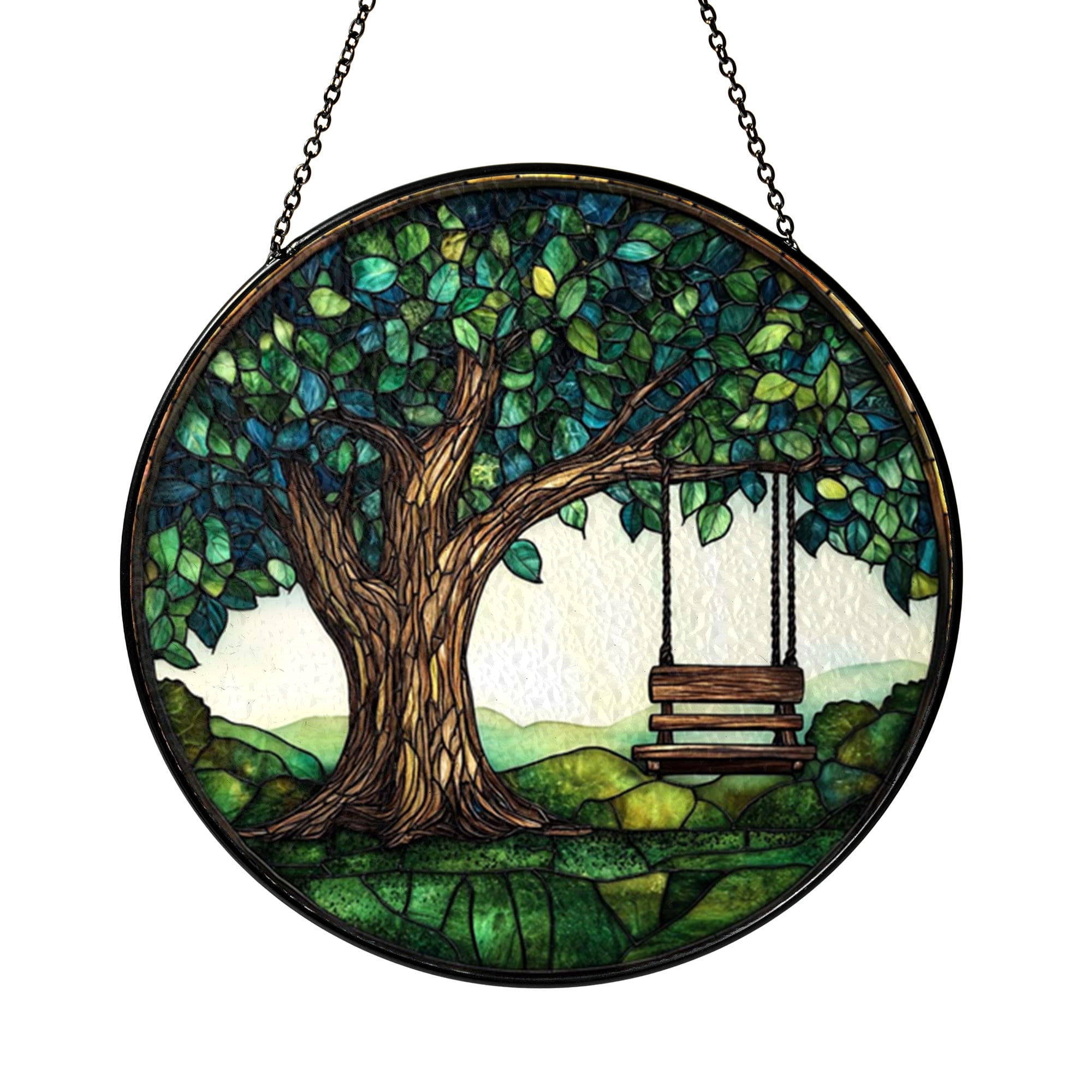 Botanical Flower Design Stained Glass Style Suncatcher – Round Window ...