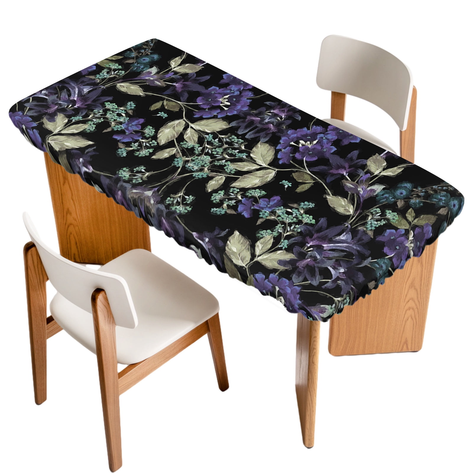 Botanical Flower Fitted Rectangle Tablecloth 24" x 50" Purple Flower ...