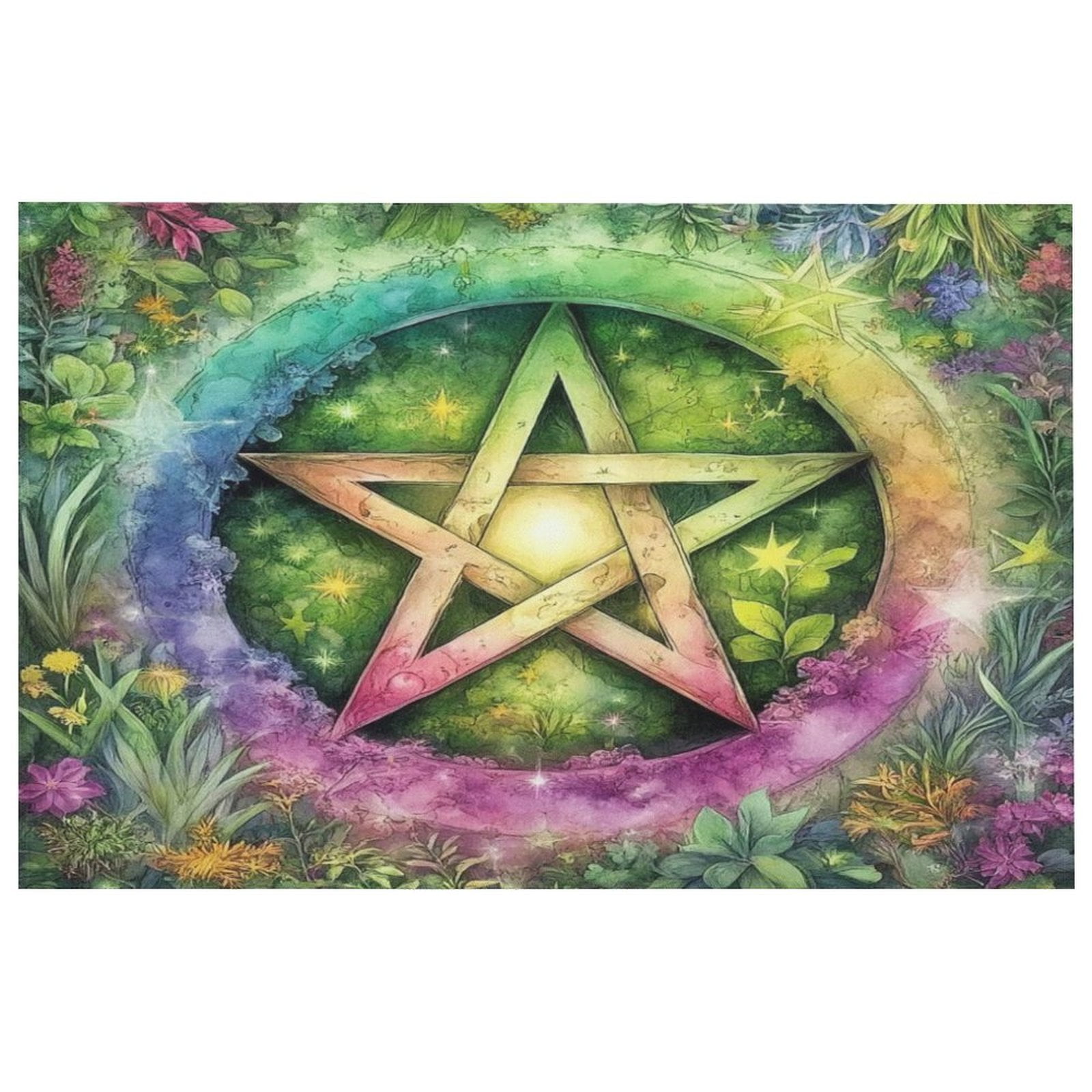 Botanical Flower Garden Pagan Pentagram Adult Home Decor Bedroom Living ...