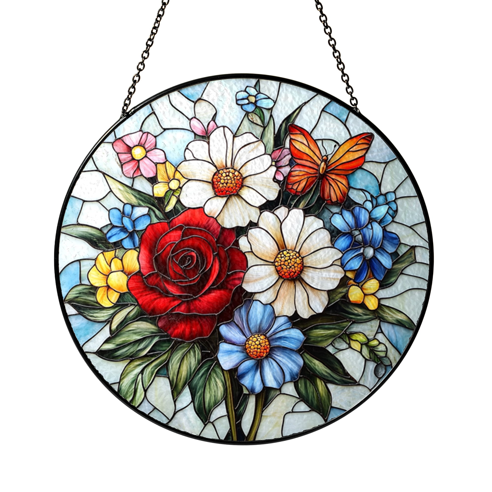 Botanical Flower Glass Style Suncatcher – Decorative Window Art ...