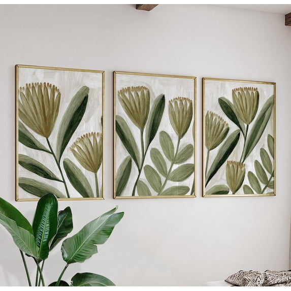 Botanical Flower Green Neutral Floral Art Minimal Nature Prints Set 3 ...