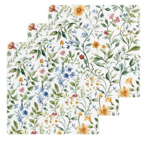 Botanical Flower Kitchen Dish Towels for Drying Dishes Set of 3, Plant ...