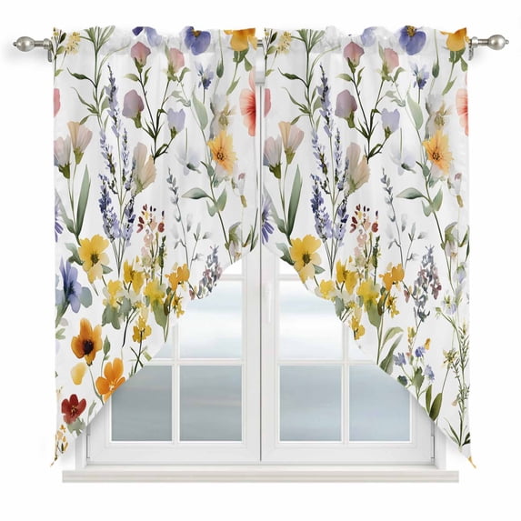 Botanical Flower Kitchen Window Curtains, Swag Curtains Valance for ...