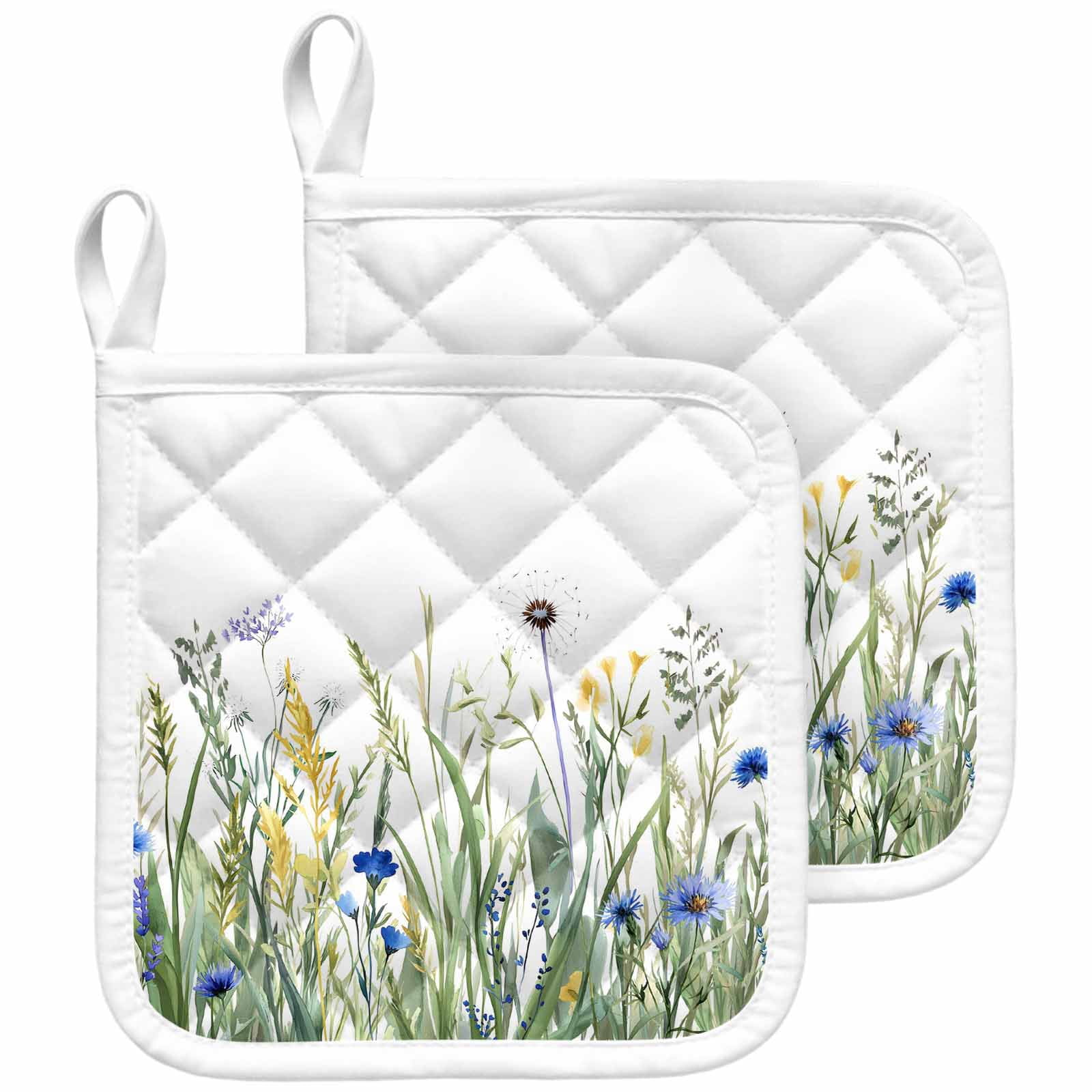 Botanical Flower Pot Holders for Kitchen Heatproof Potholder, 2 Pack ...