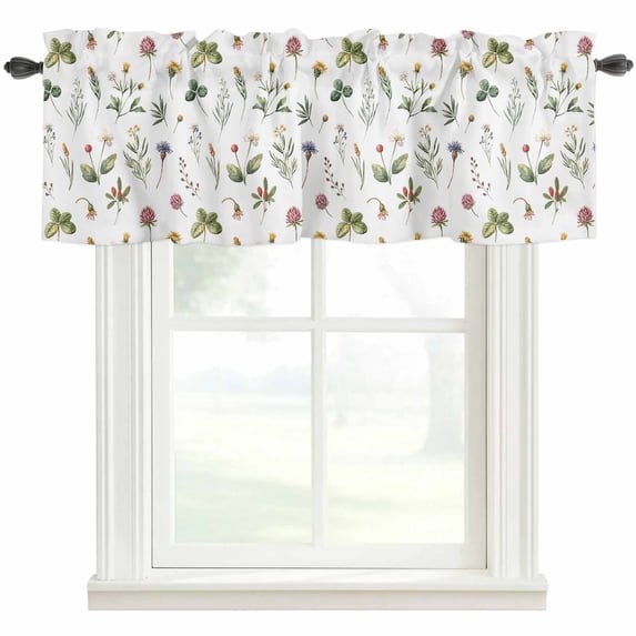 Botanical Flower Rod Pocket Curtain Valance, Spring Watercolor Floral ...