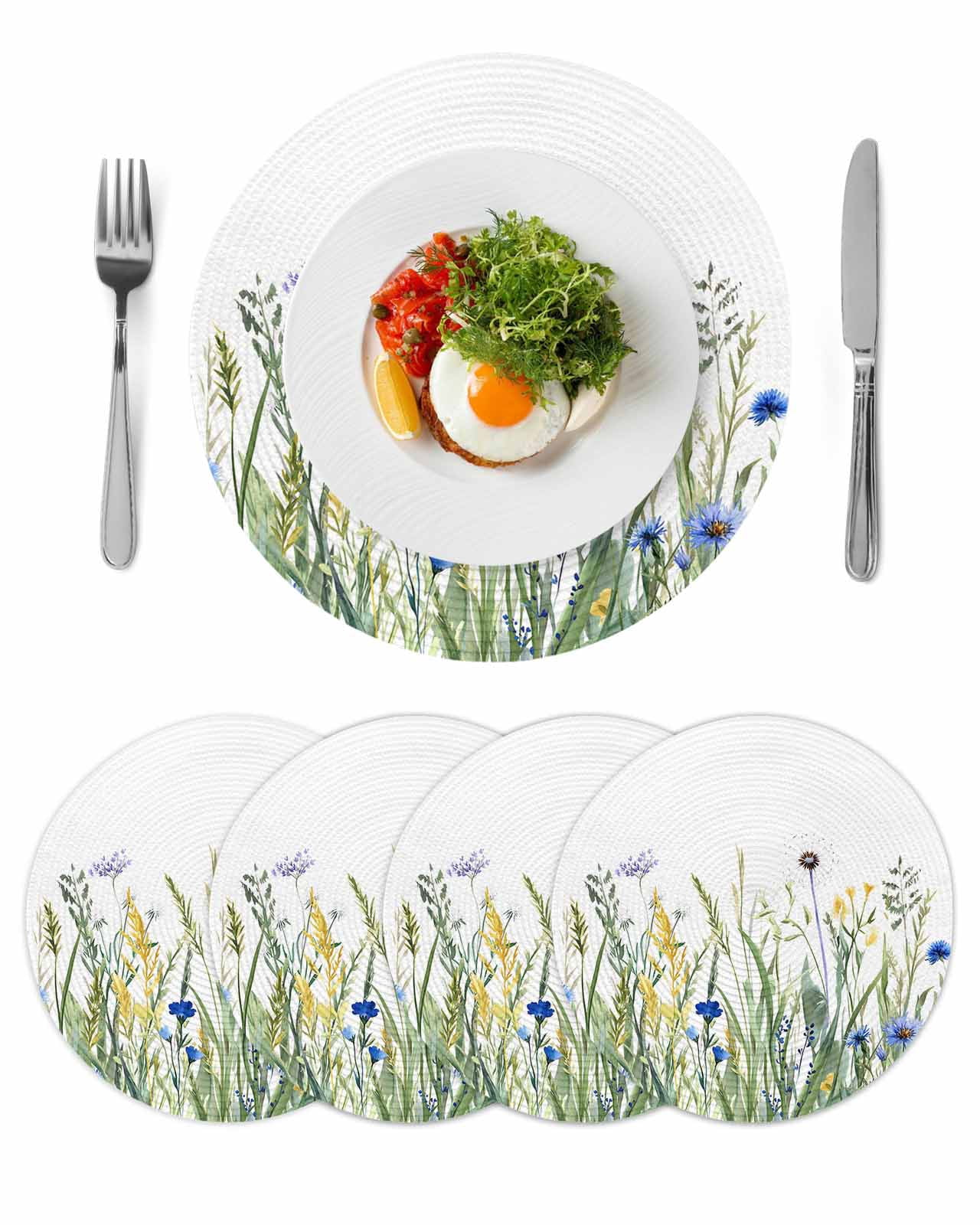 Botanical Flower Round 15 Inch Placemats Set of 4, Watercolor Colorful ...