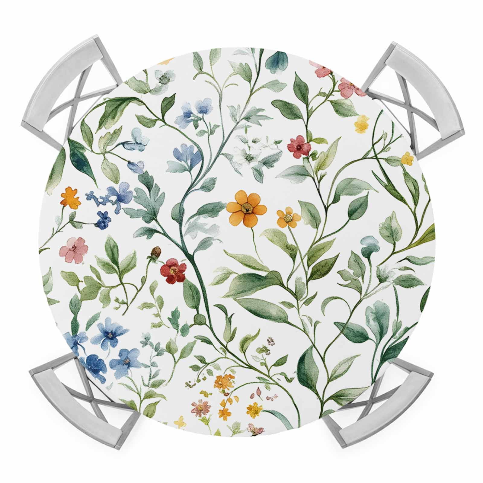 Botanical Flower Round Tablecloth for 36-44 Inch Tables,Fitted Table ...