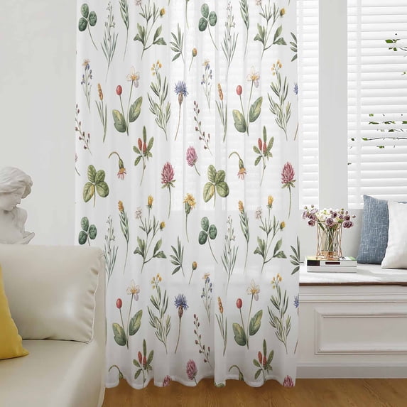 Botanical Flower Semi Sheer Curtains Drapes for Living Room, Bedroom ...