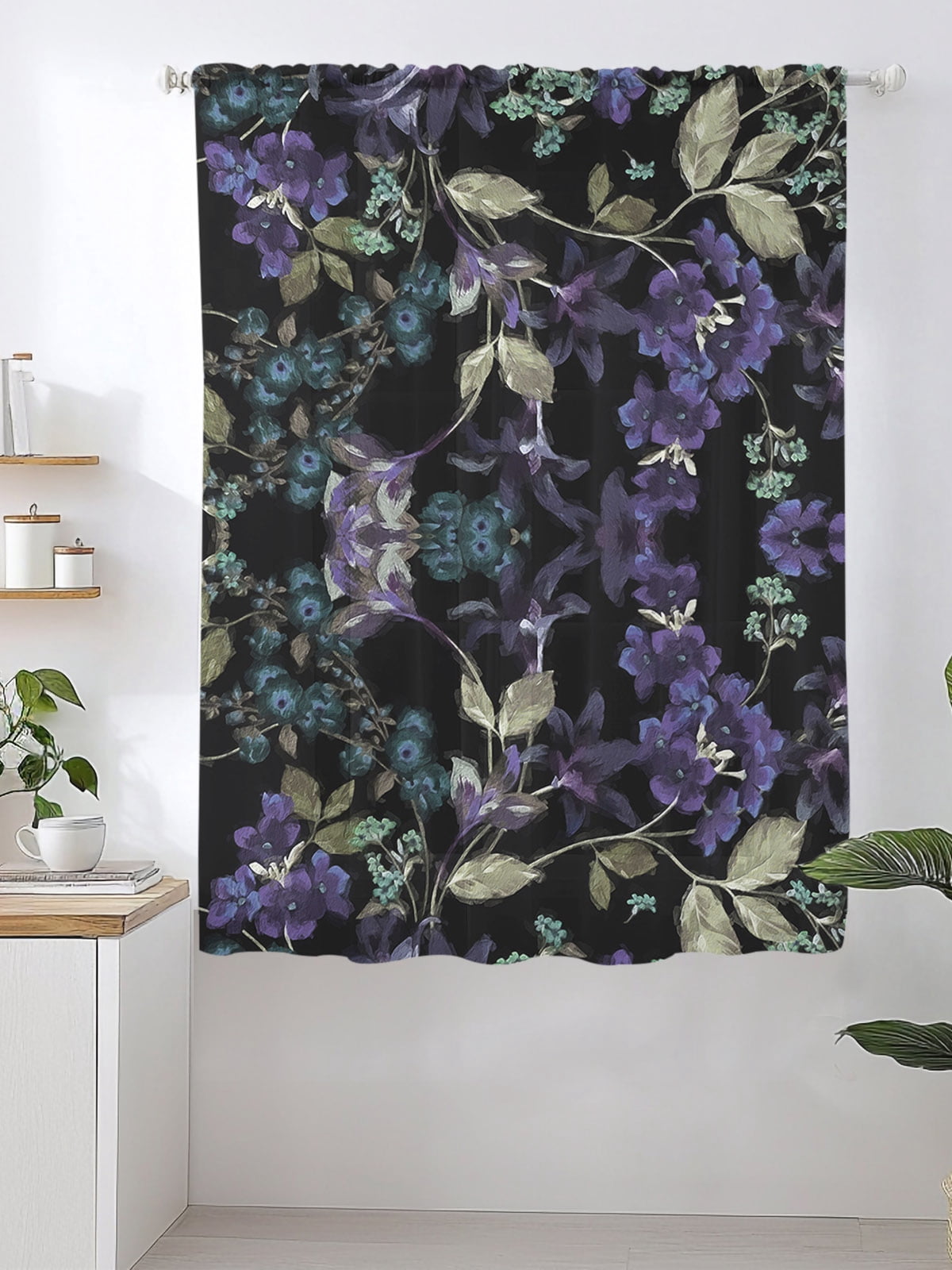 Botanical Flower Sheer Curtains 63 Inch Long 1 Panel Purple Flower ...
