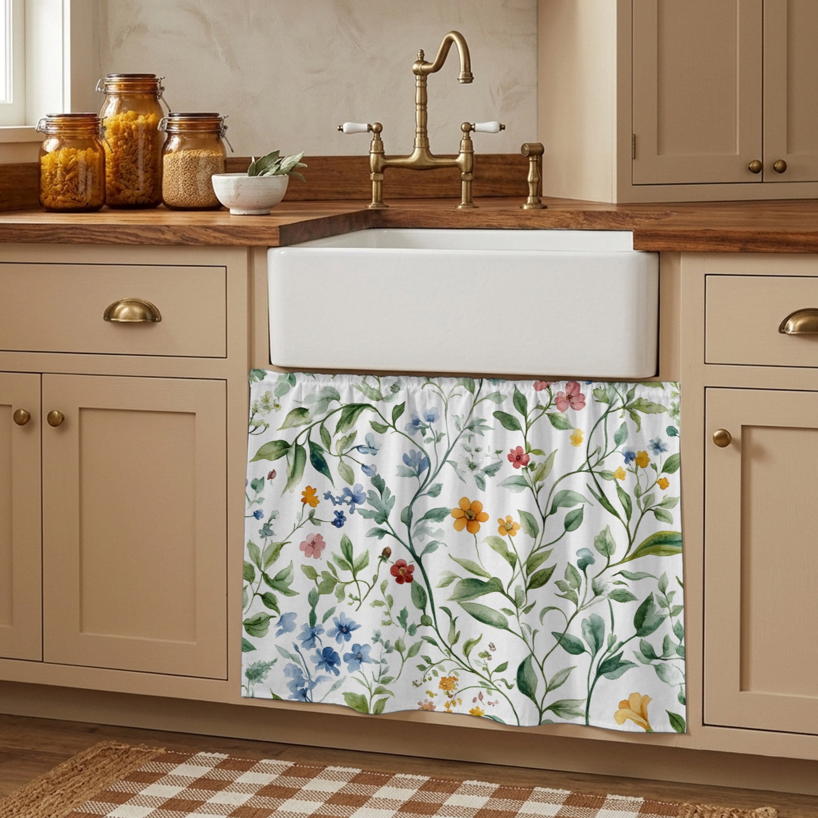 Botanical Flower Small Cabinet Curtains 10.8"W x 13.4"L, Plant Tree ...