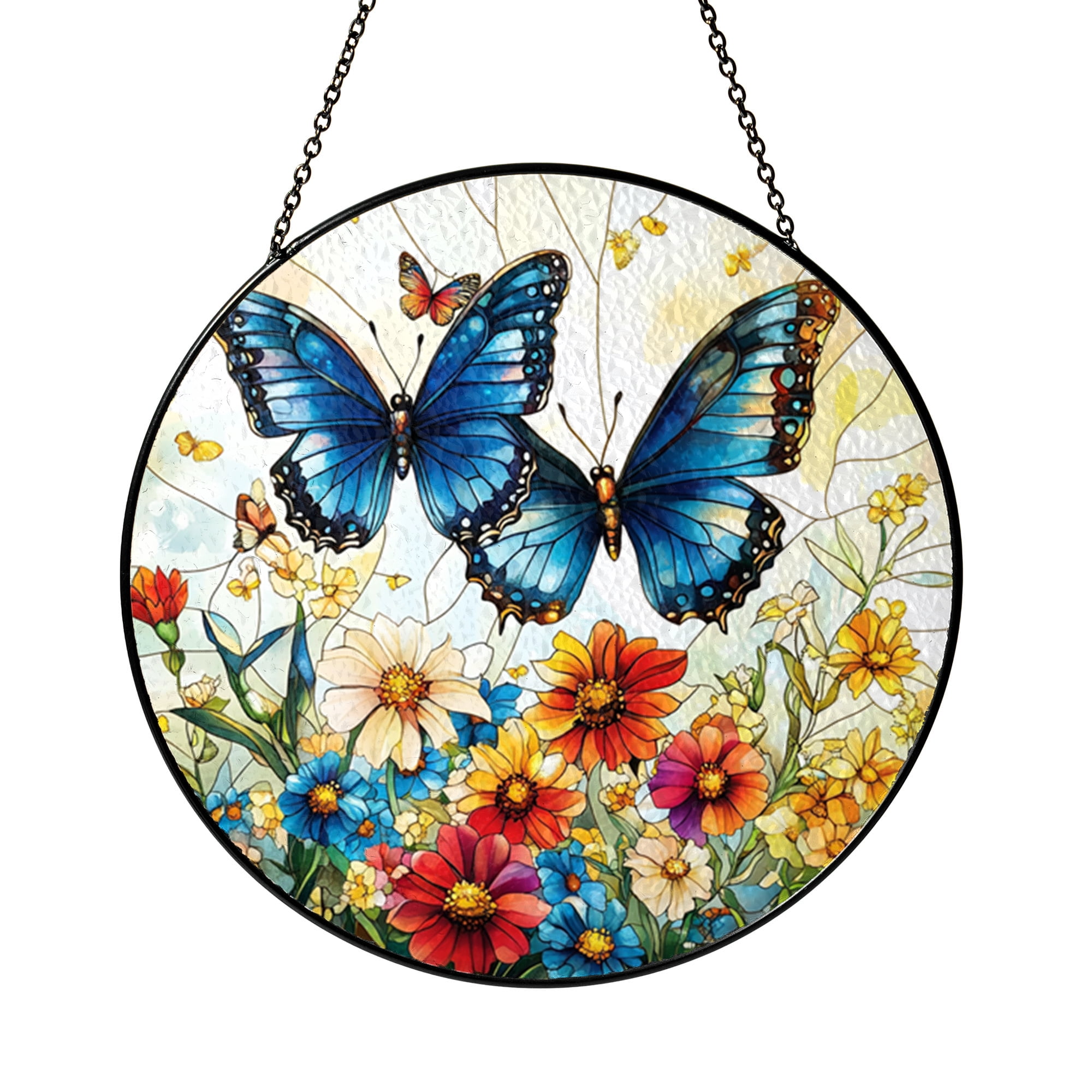 Botanical Flower Stained Glass Style Window Hanging Home Decor Art ...