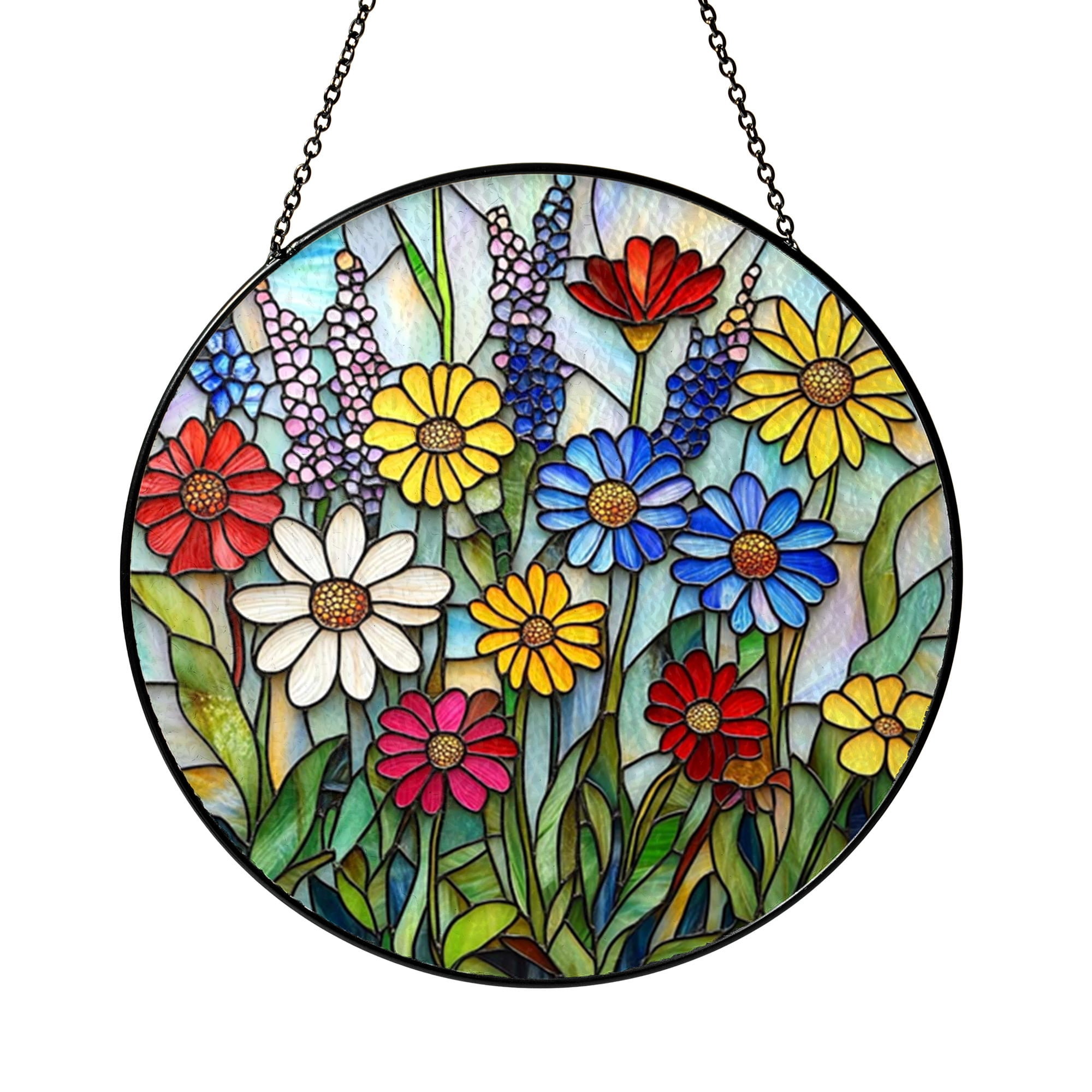 Botanical Flower Stained Glass Style Window Suncatcher, Decorative ...