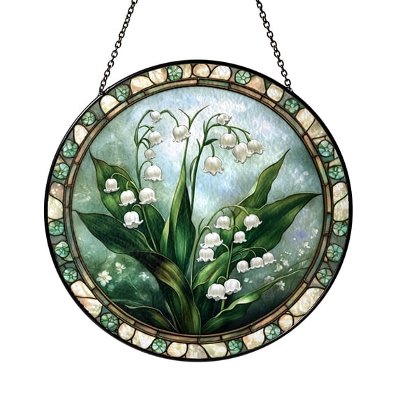 Botanical Flower Stained Glass Style Window Suncatcher, Lily Art Panel ...