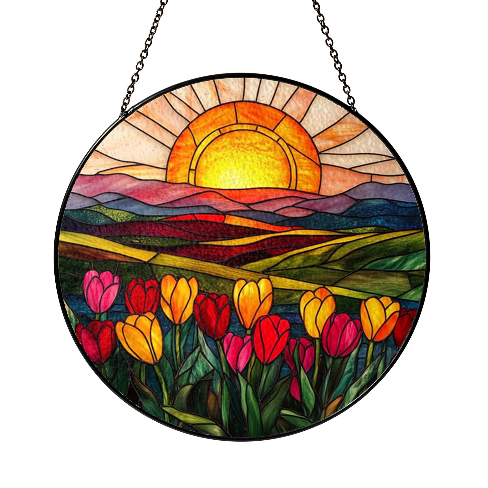 Botanical Flower Stained Glass Style Window Suncatcher, Tulip Art Panel ...
