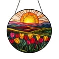 Botanical Flower Stained Glass Style Window Suncatcher, Tulip Art Panel ...