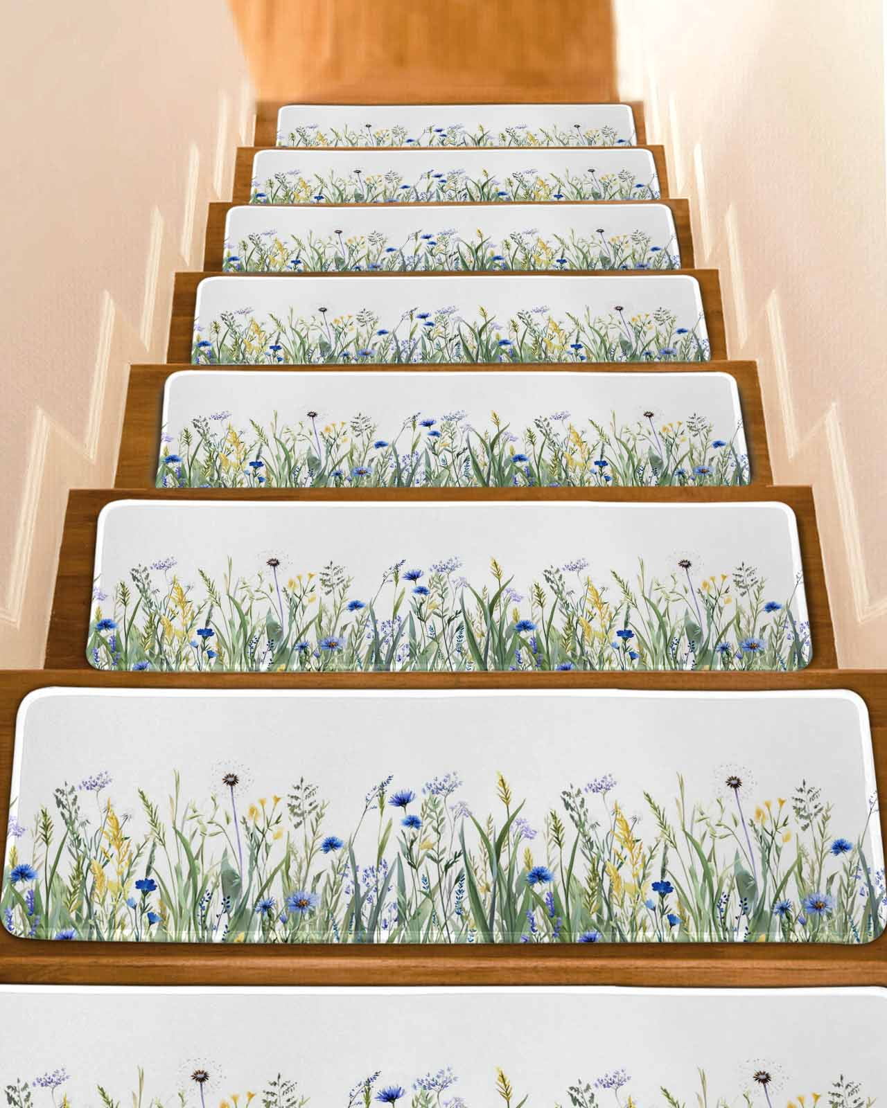 Botanical Flower Stair Treads for Wooden Steps Indoor Runner Rug Carpet ...