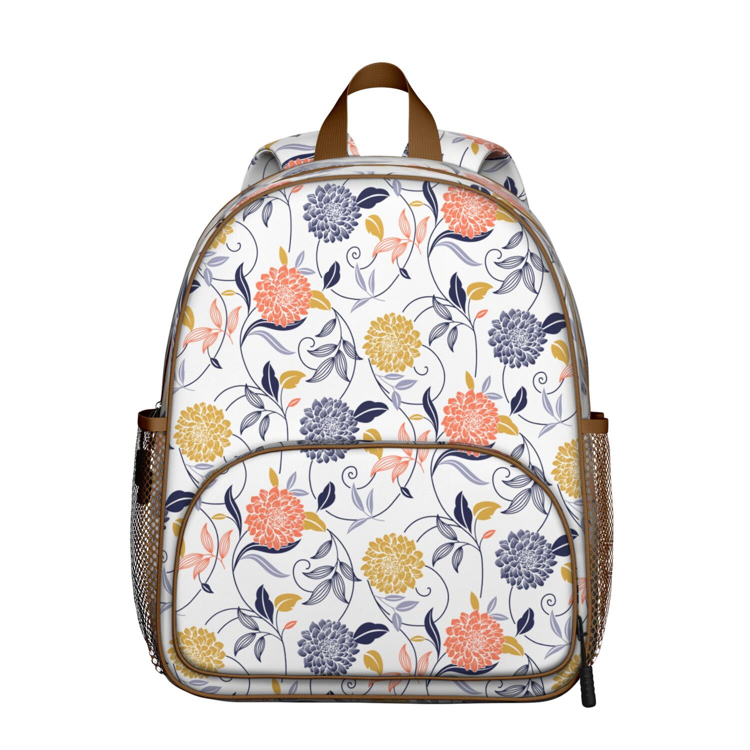 Botanical Flower Students Backpack - Modern Farmhouse Style with Autumn Leaves and Bloom Print ...