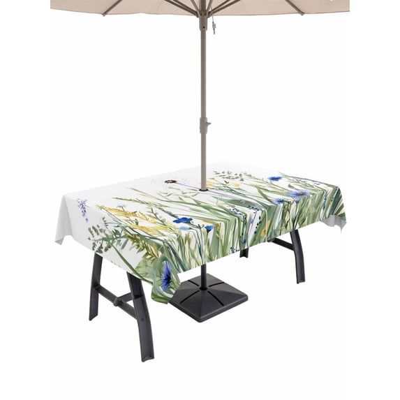 Botanical Flower Table Cloth Rectangle Outdoor Tablecloth, Watercolor ...