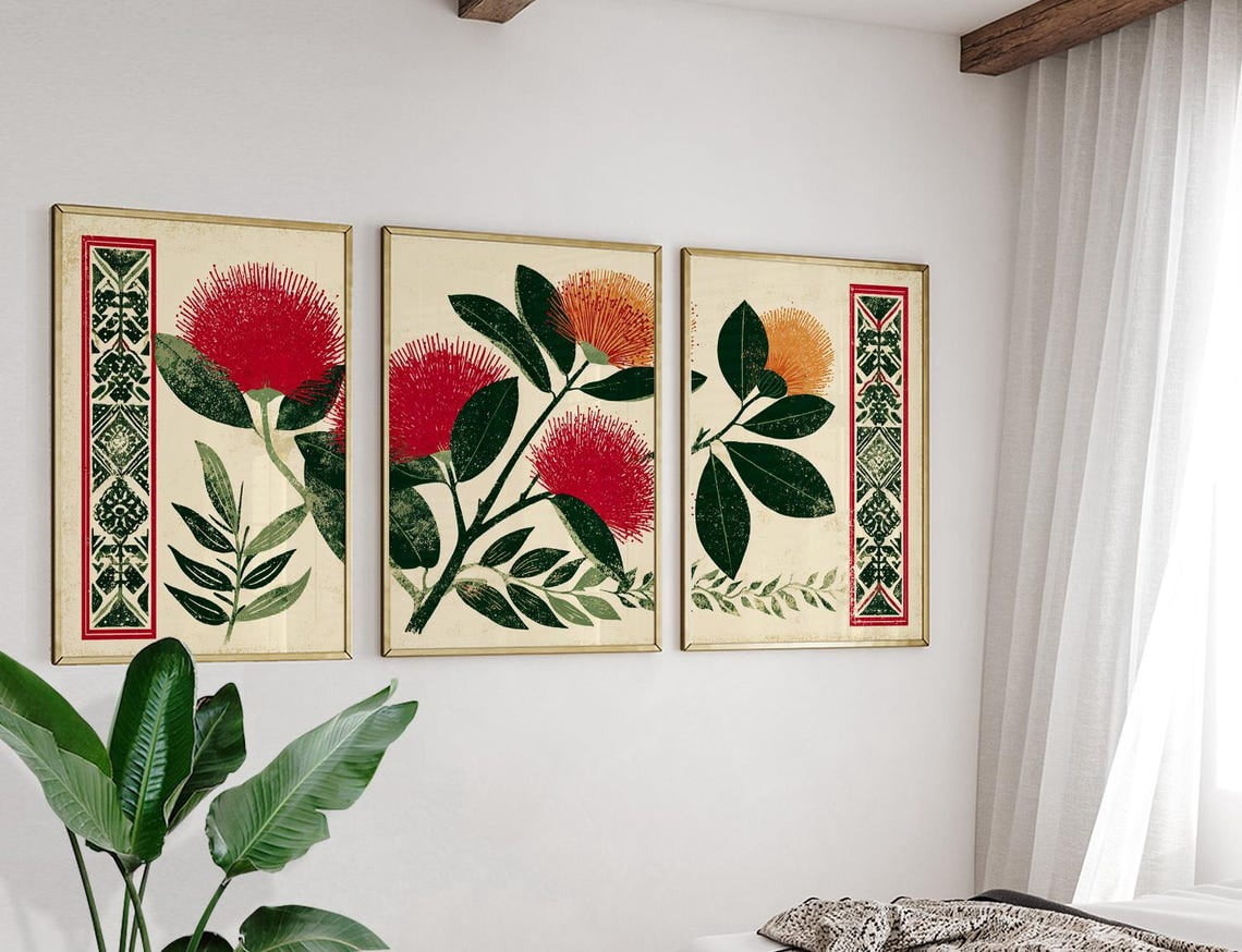 Botanical Flower Vintage Graphic Style Wall Art Set 3 Unframed Paper ...
