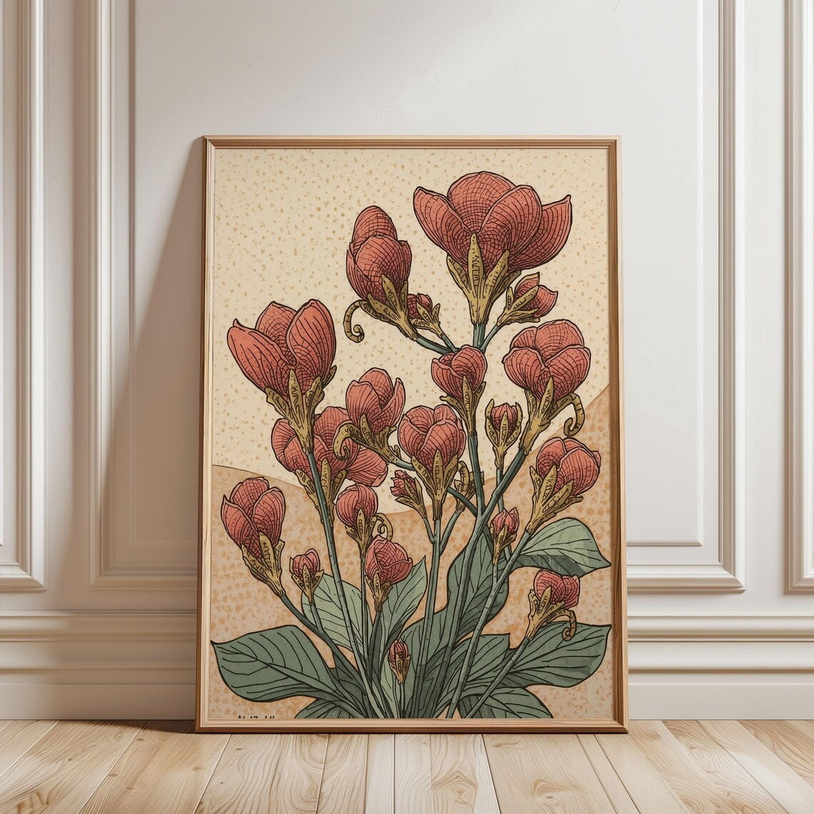 Botanical Flower Vintage Wall Art Terracotta Floral Home Decor ...