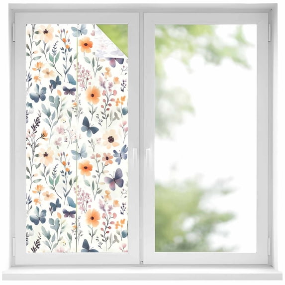 Botanical Flower Window Privacy Film, Country Farm Butterfly Spring ...