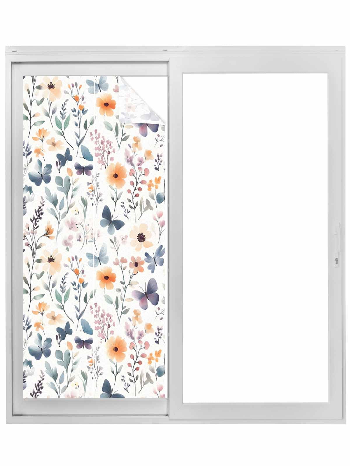 Botanical Flower Window Privacy Film, Country Farm Butterfly Spring ...