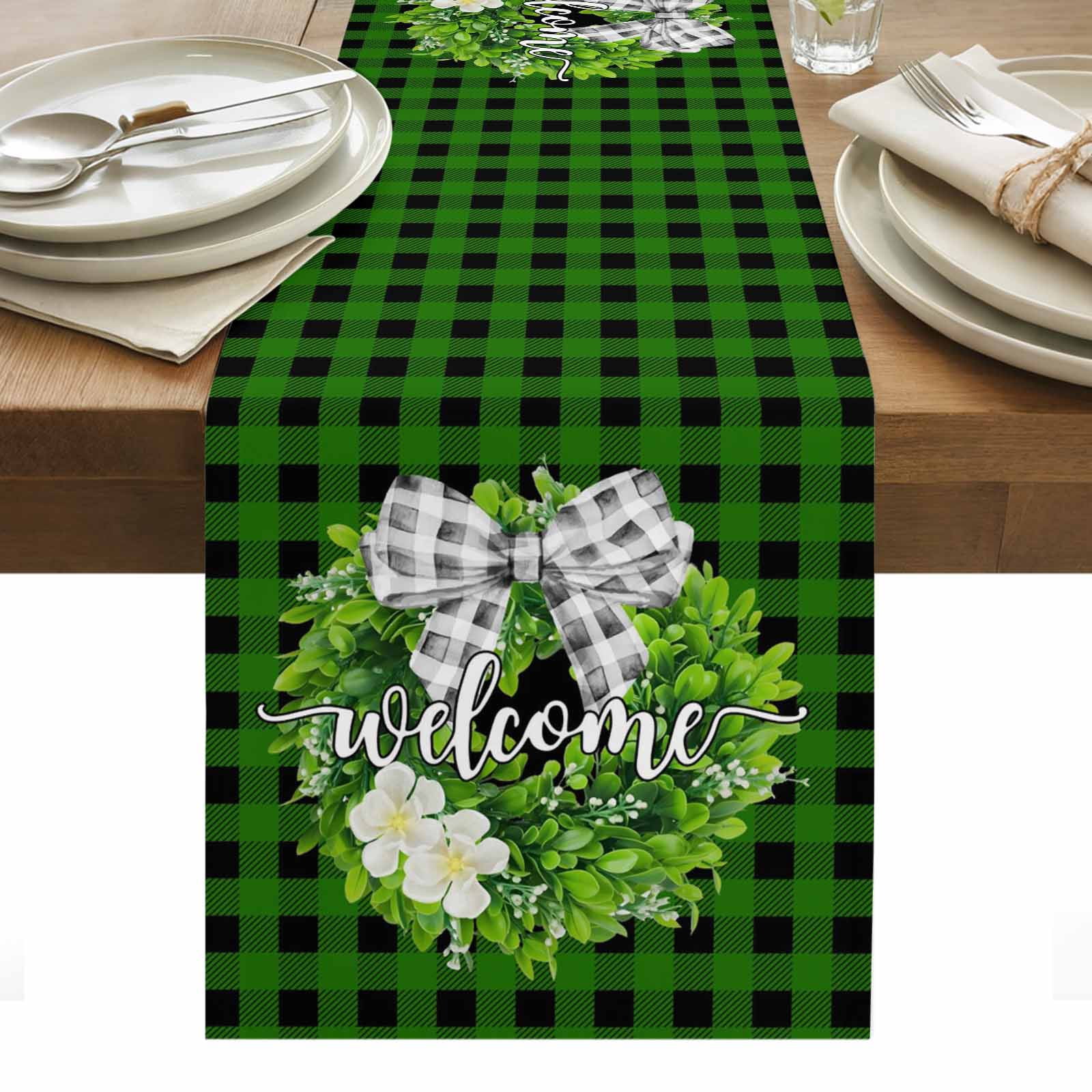 Botanical Flower Wreath Table Runner - 120 Inch Long, Kitchen Dining ...