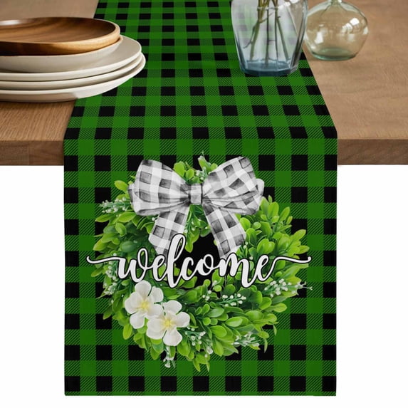 Botanical Flower Wreath Table Runner 72 Inches, Rustic Bow-Knot Green ...